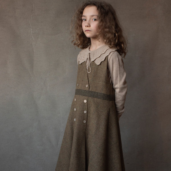 Popelin Green Check Woollen Dress With Pleats – BABY ELAINE