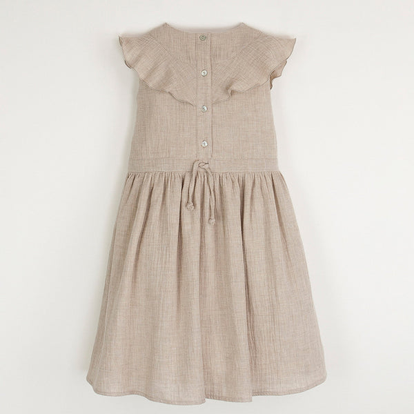 Popelin Sand Organic Dress With Yoke And Frill – BABY ELAINE