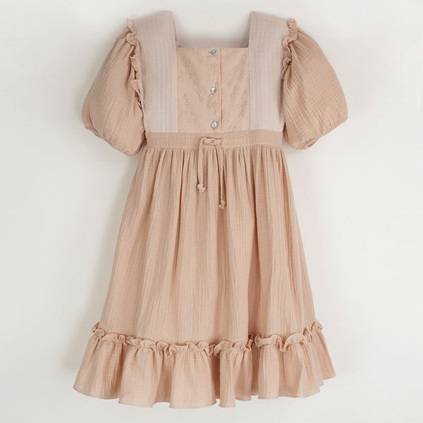 Popelin Pink Dress With Puffed Sleeve – BABY ELAINE